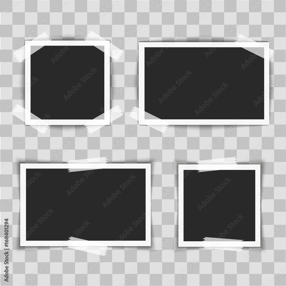 Instant photo frames with sticky on transparent background. Vector ...