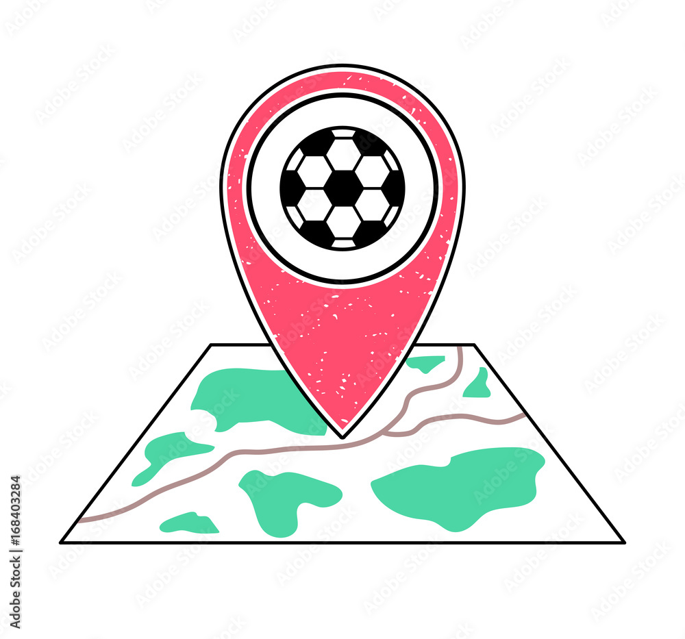 Textured red geotag icon with football symbol pointing at a map.GPS ...