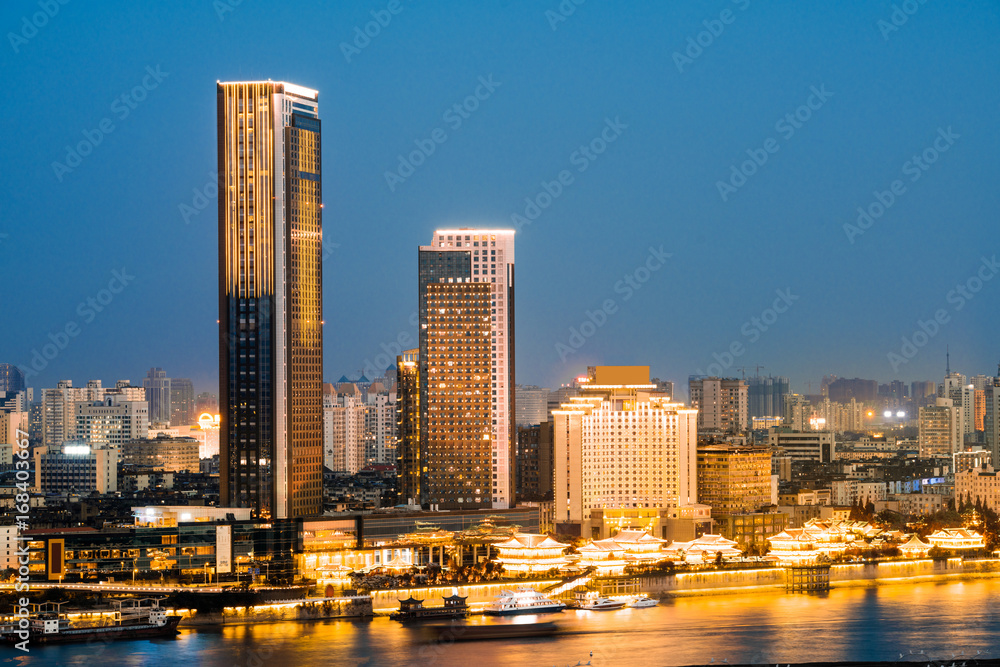 Asoke modern buildings of Bangkok night city skyline, Thailand ...