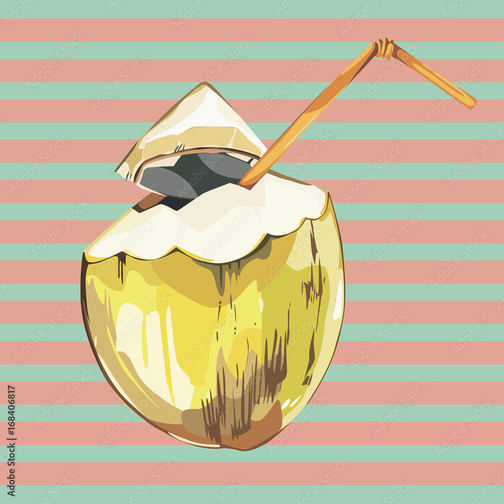 Vector coconut hand drawn sketch. Watercolor vector tropical food ...