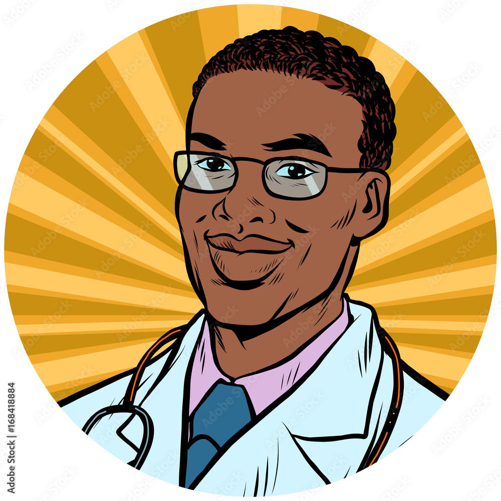 black male doctor African American pop art avatar character icon Stock ...