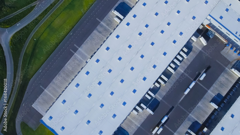 Aerial Top View of Industrial Warehouse/ Storage Building/ Loading Area ...