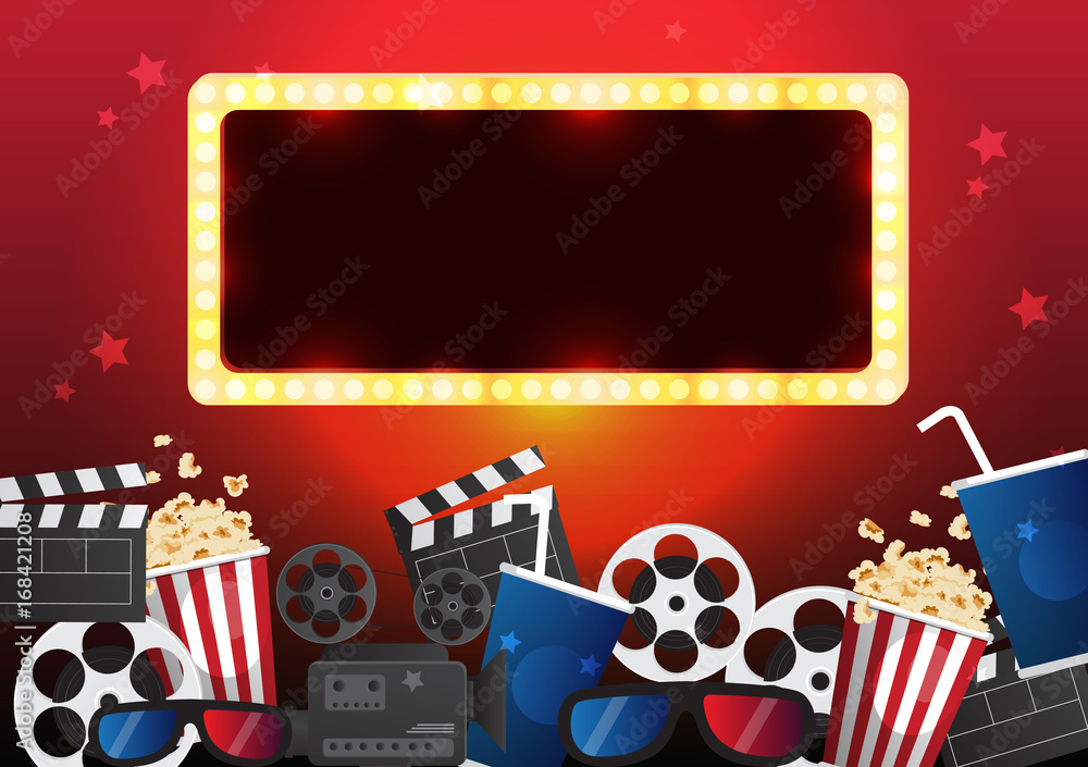 Movie cinema poster design. Vector template banner for show with seats ...