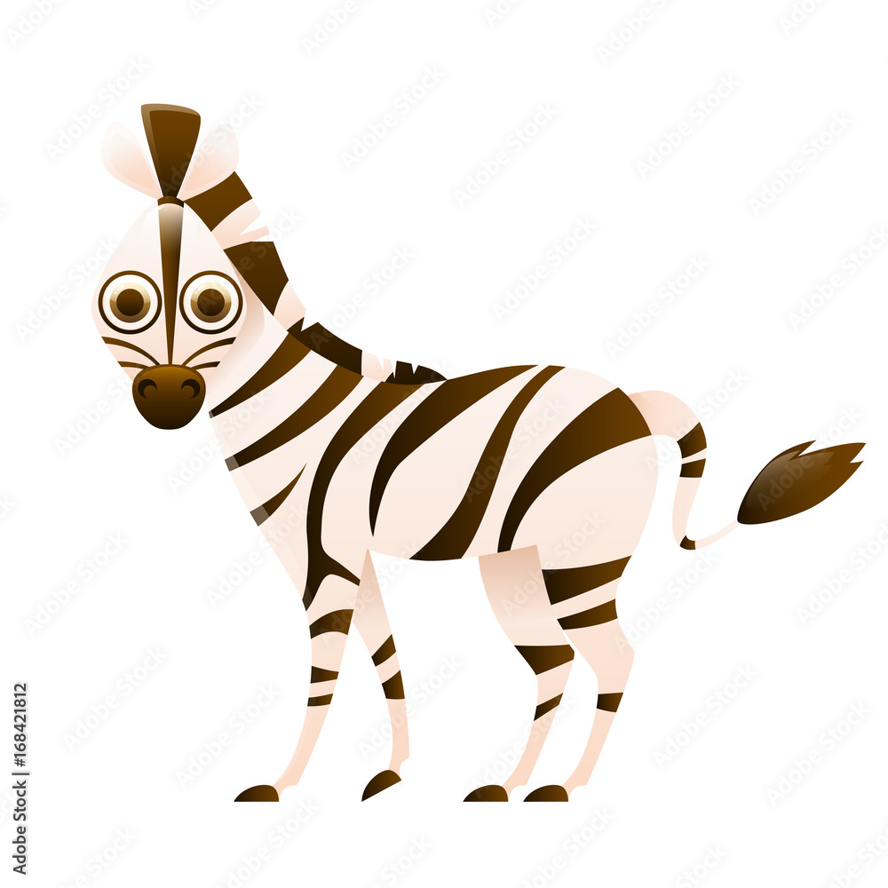 Zebra cute cartoon character isolated on white background. Vector ...