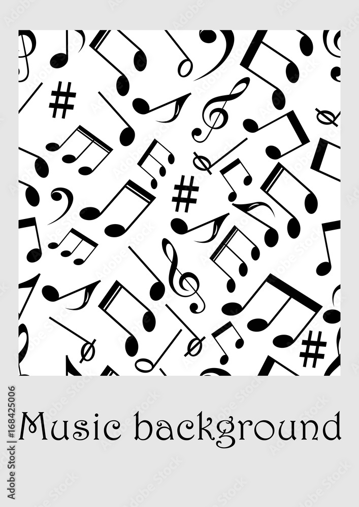 Seamless music background with notes, treble clef, music symbols in ...