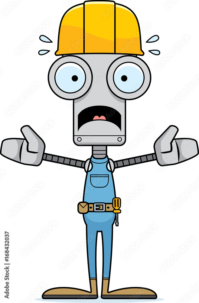 Cartoon Scared Construction Worker Robot Stock Vector | Adobe Stock