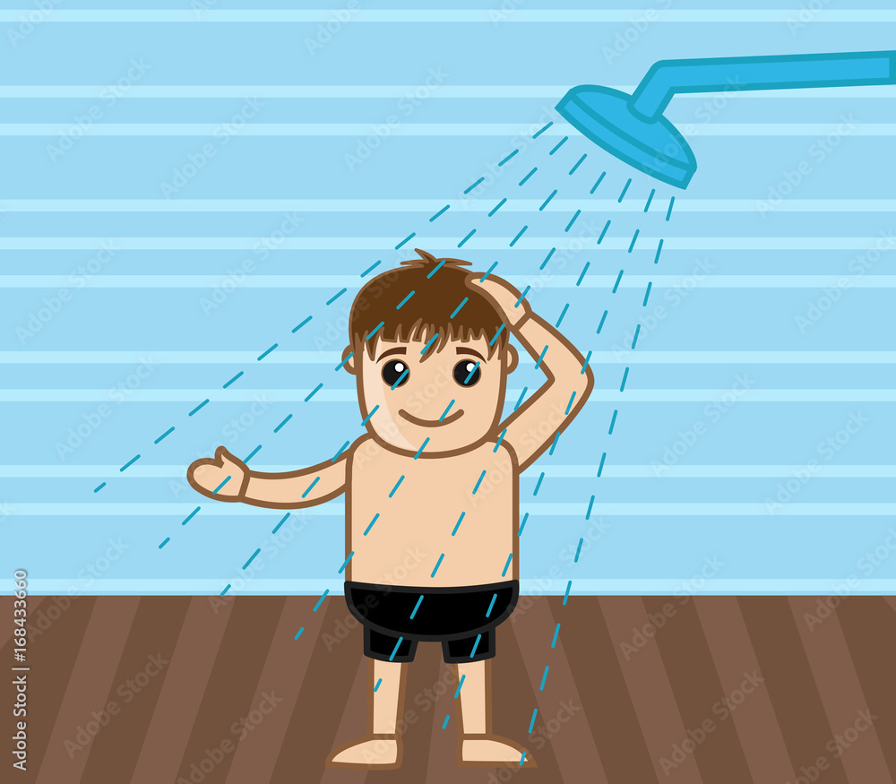 Cartoon Man Taking Shower Stock Vector | Adobe Stock