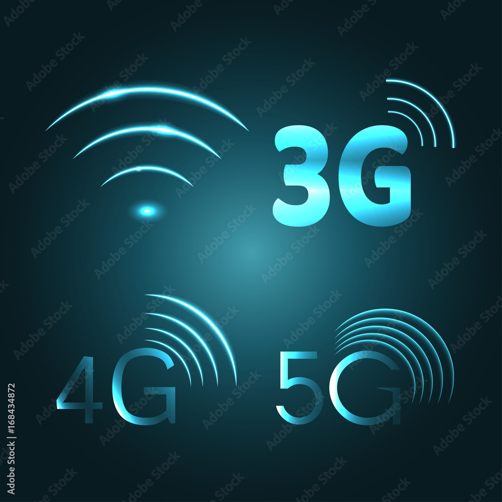 Wi Fi, 3G, 4G and 5G technology glow icon symbols Stock Vector | Adobe ...