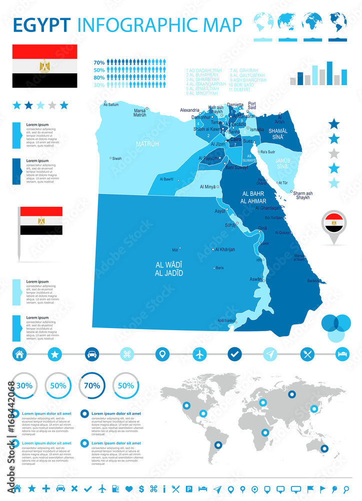 Egypt - infographic map and flag - illustration Stock Vector | Adobe Stock