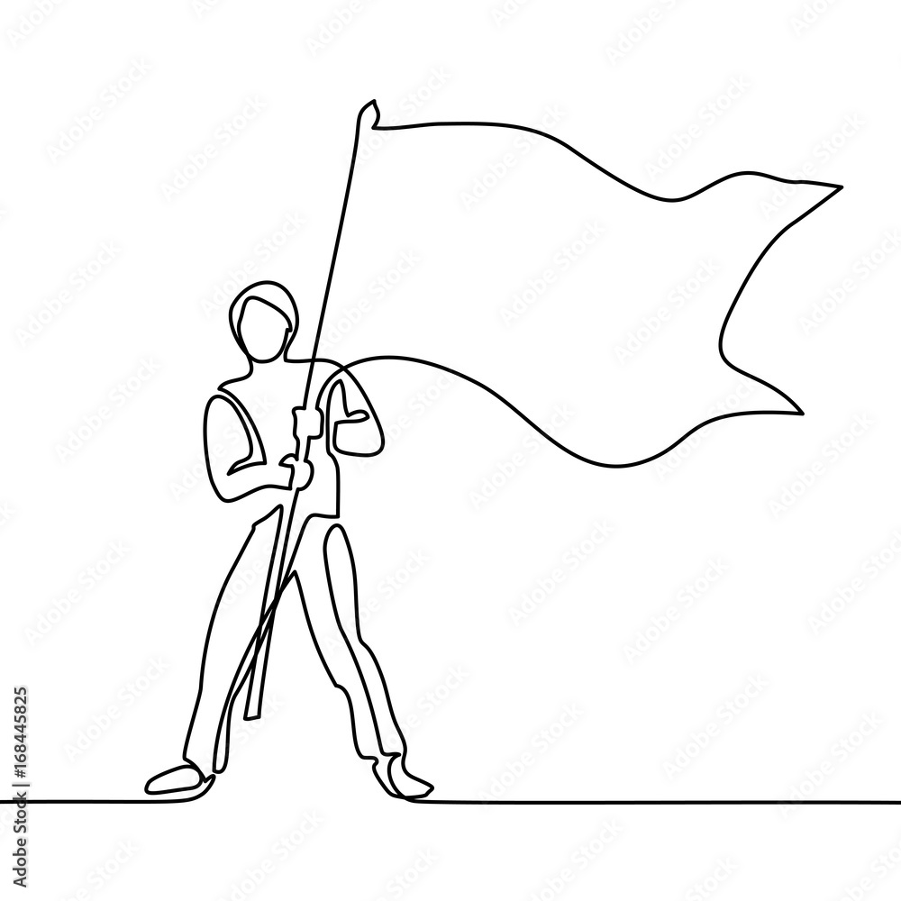 Man holding flag. Continuous line drawing. Vector illustration Stock ...