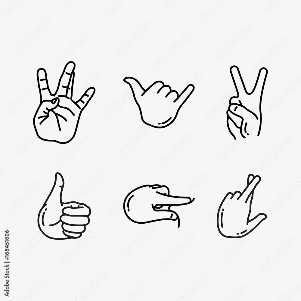 Hand Gesture Minimalistic Flat Line Vector Icon Set Stock Vector ...