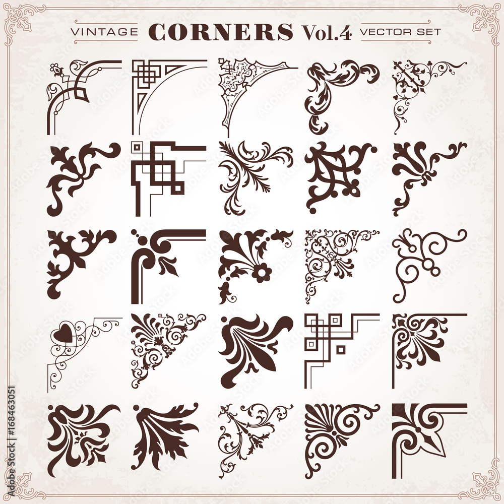 Vintage Design Elements Corners And Borders Set 4 Stock Vector | Adobe ...