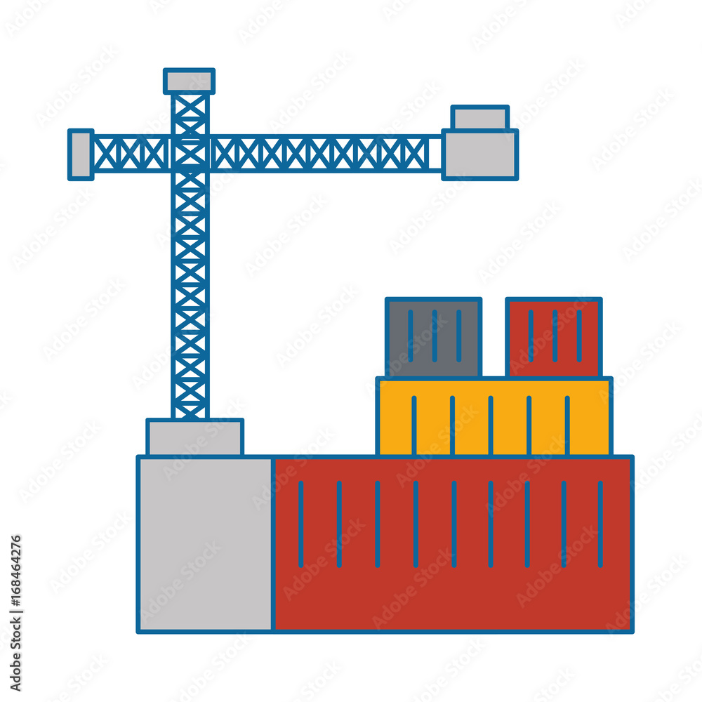 containers and industrial crane icon over white background vector ...