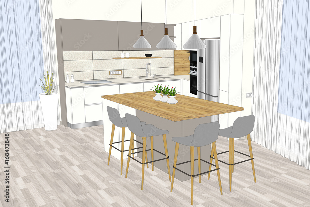 Kitchen Room Design 3d
