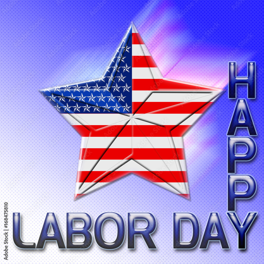 Happy Labor Day, 3D, big falling star covered with the American flag ...