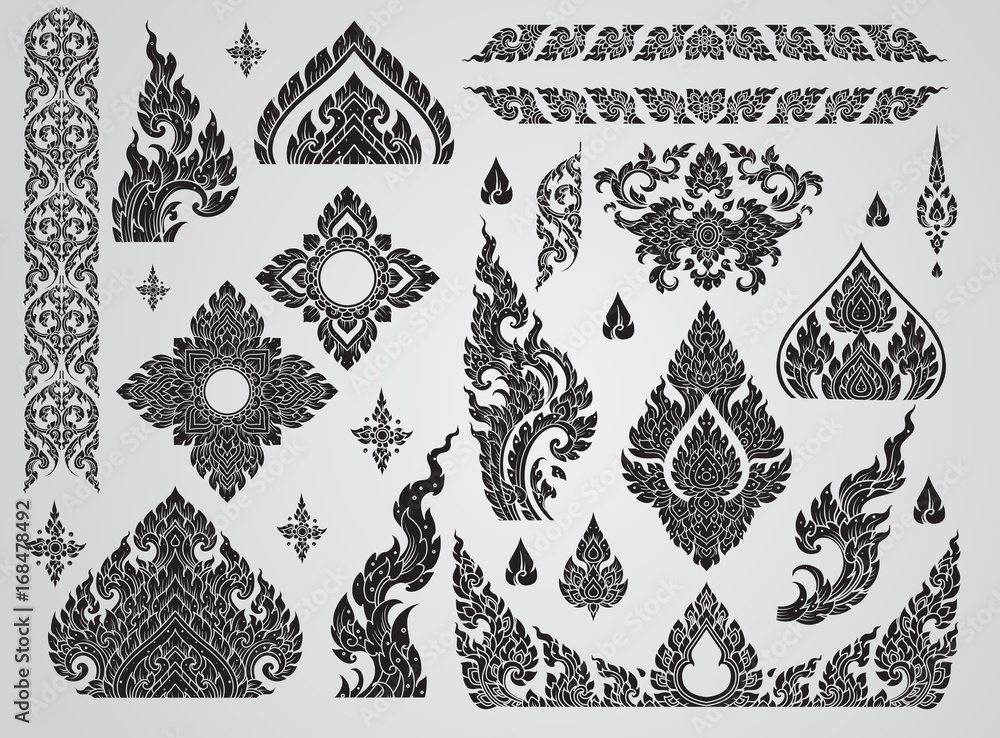 Set of Thai art element, Decorative motifs. Ethnic Art, icon vector ...