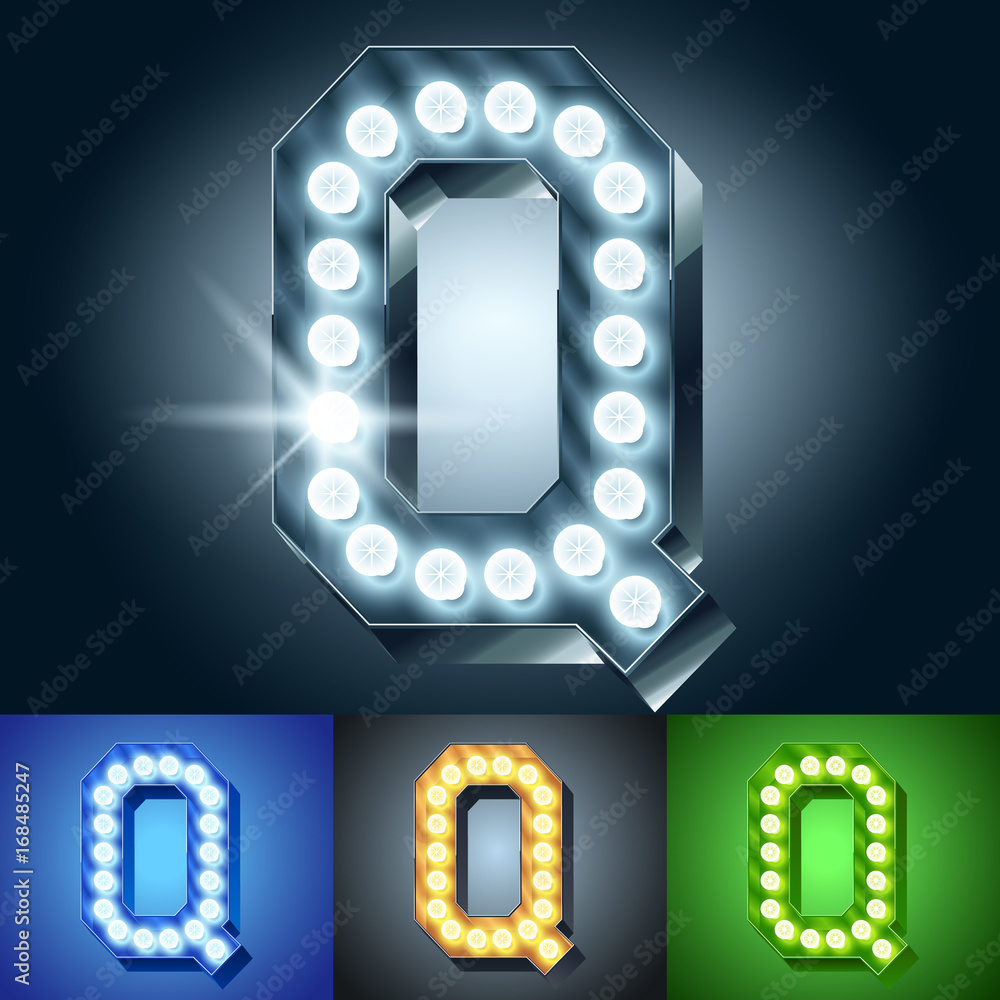 Vector light up neon alphabet. Set of different color lamp graphic font ...