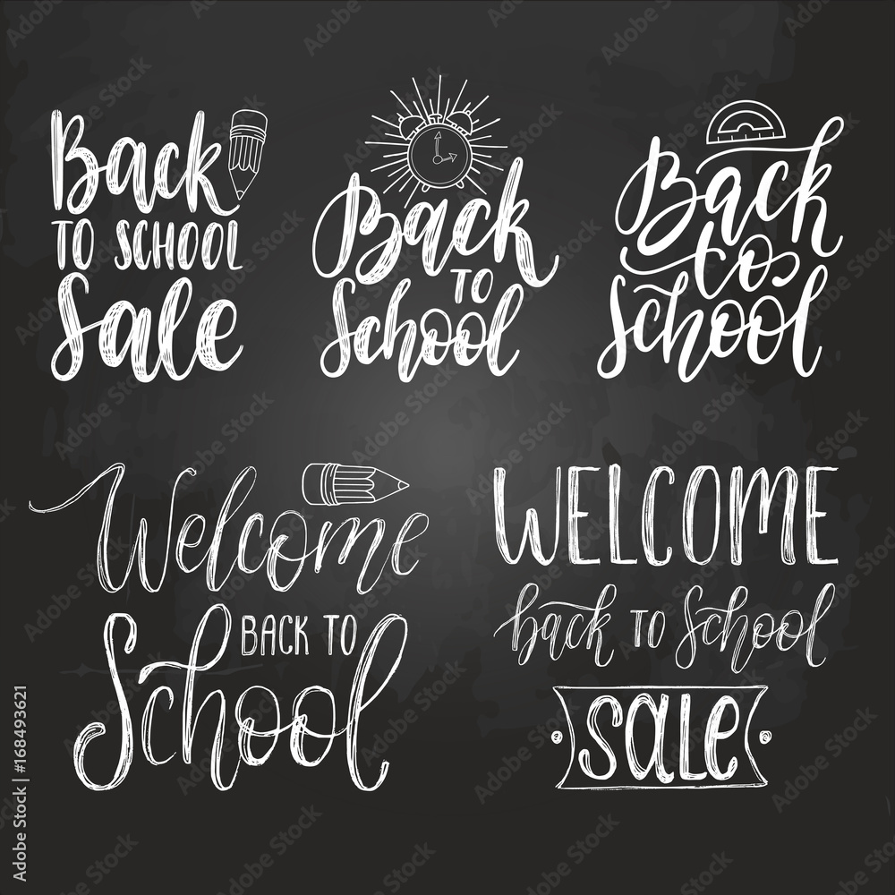 Back To School hand lettering prints set. Vector calligraphic ...