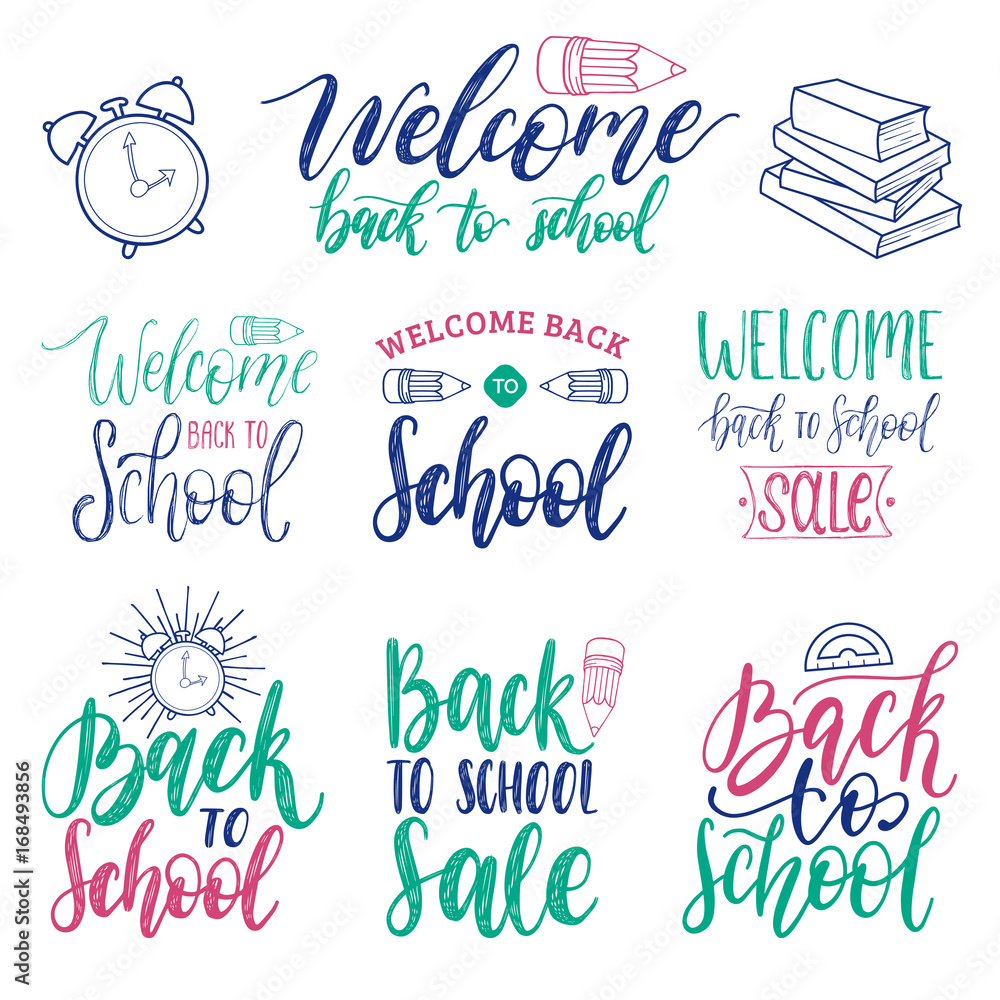 Back To School hand lettering prints set. Vector calligraphic ...