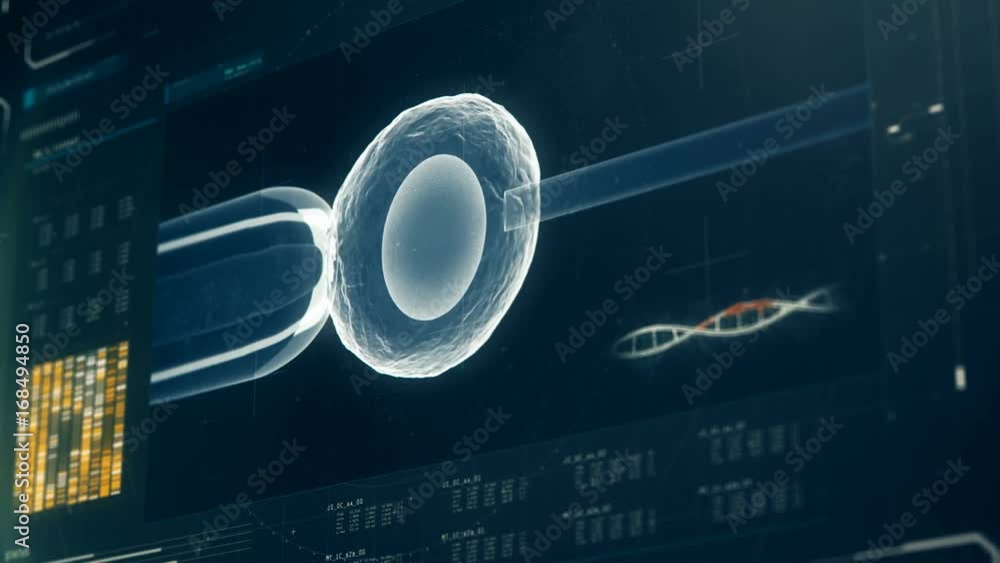 Genetic engineering on screen, scientists altering DNA, cell mutation ...