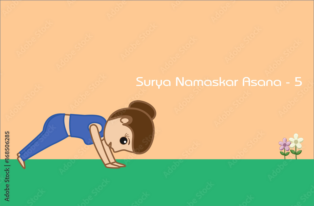 Yoga Cartoon Vector Pose - Surya Namaskar Asana Step - 5 Stock Vector ...