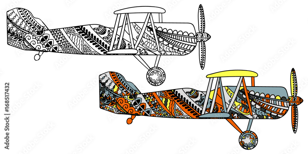 Vecteur Stock Airplane with ethnic doodle pattern. Zentangle inspired ...
