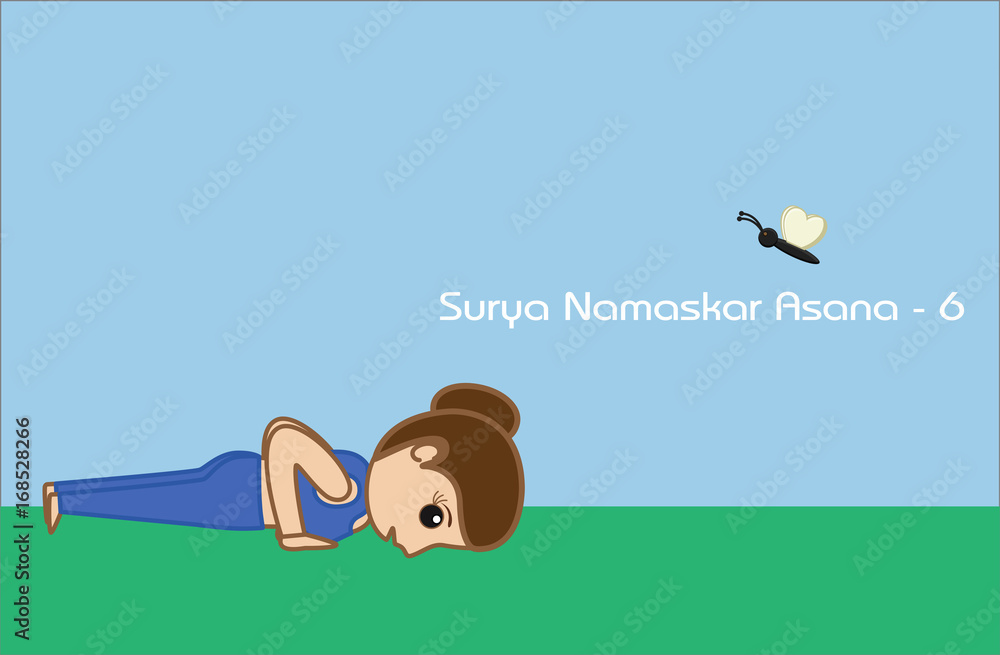 Yoga Cartoon Vector Pose - Surya Namaskar Asana Step - 6 Stock Vector ...