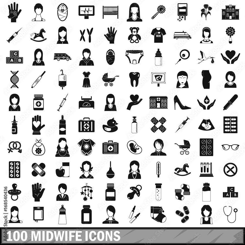 100 midwife icons set, simple style Stock Vector | Adobe Stock