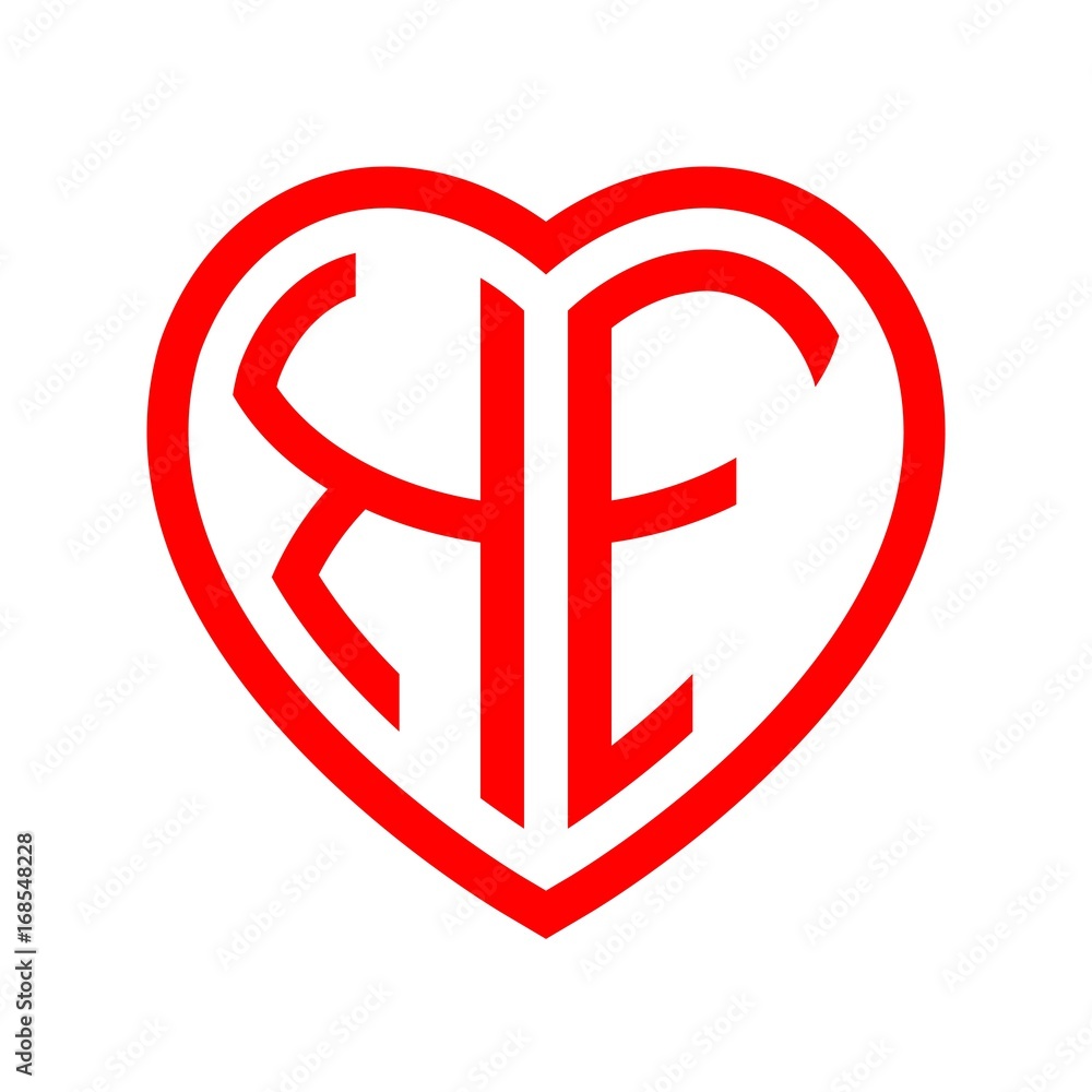initial letters logo kf red monogram heart love shape Stock Vector ...