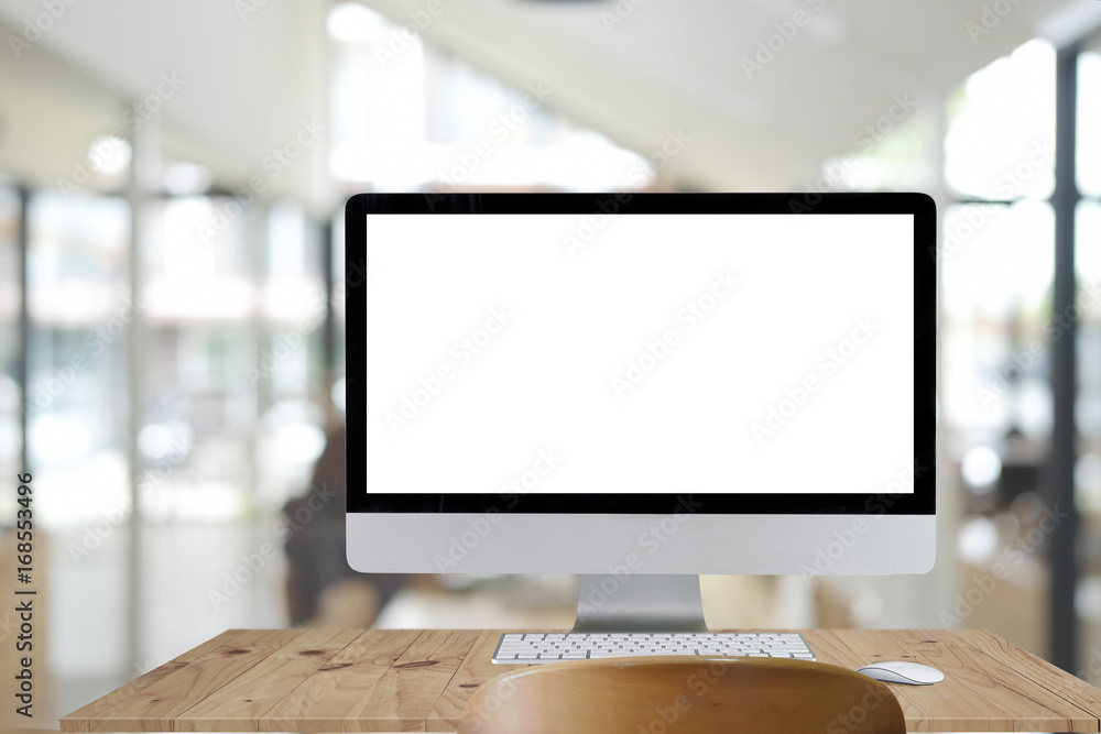 Mock up : Computer display for mockup in office interior. Work desk ...