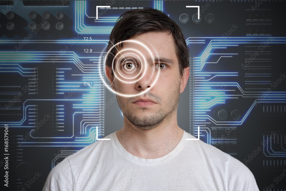 Face detection and recognition of man. Computer vision concept. Stock ...