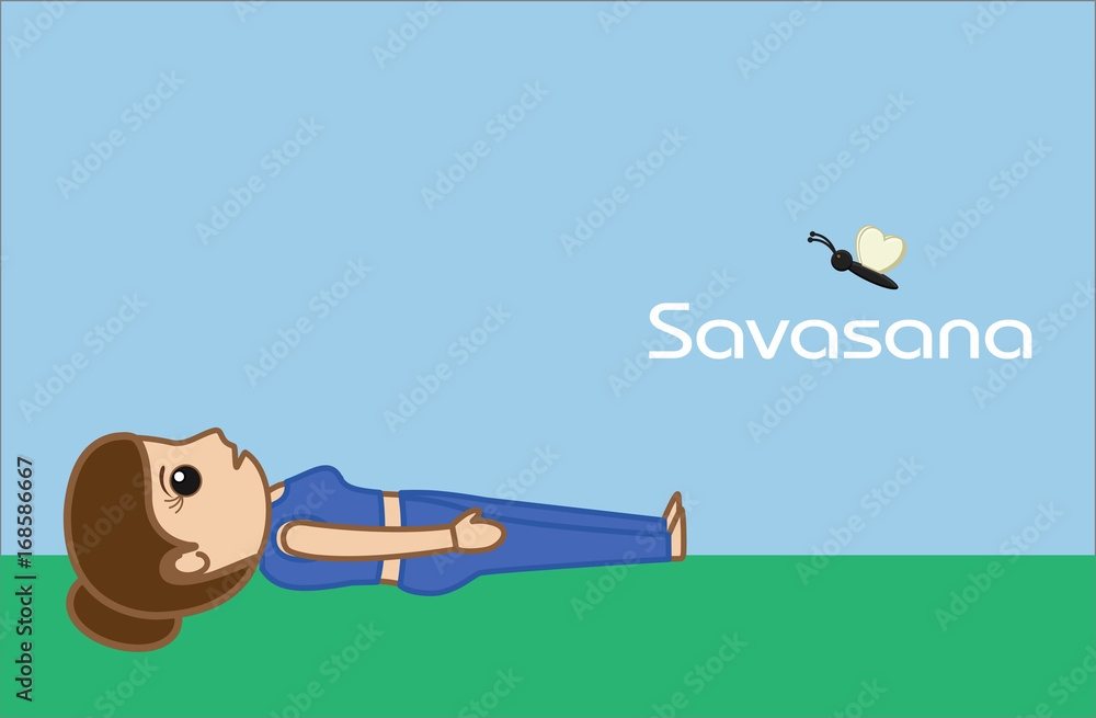 Yoga Cartoon Vector Pose - Savasana Stock Vector | Adobe Stock