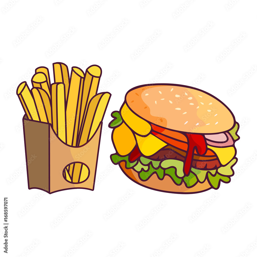 Hamburger And Fries Cartoon