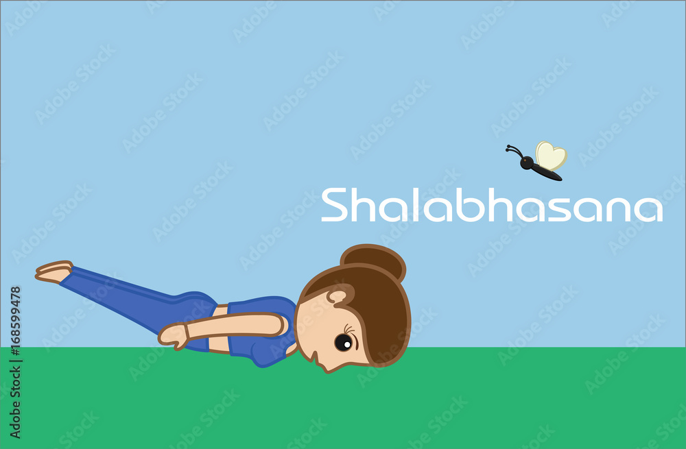 Yoga Cartoon Vector Pose - Shalabhasana Stock Vector | Adobe Stock