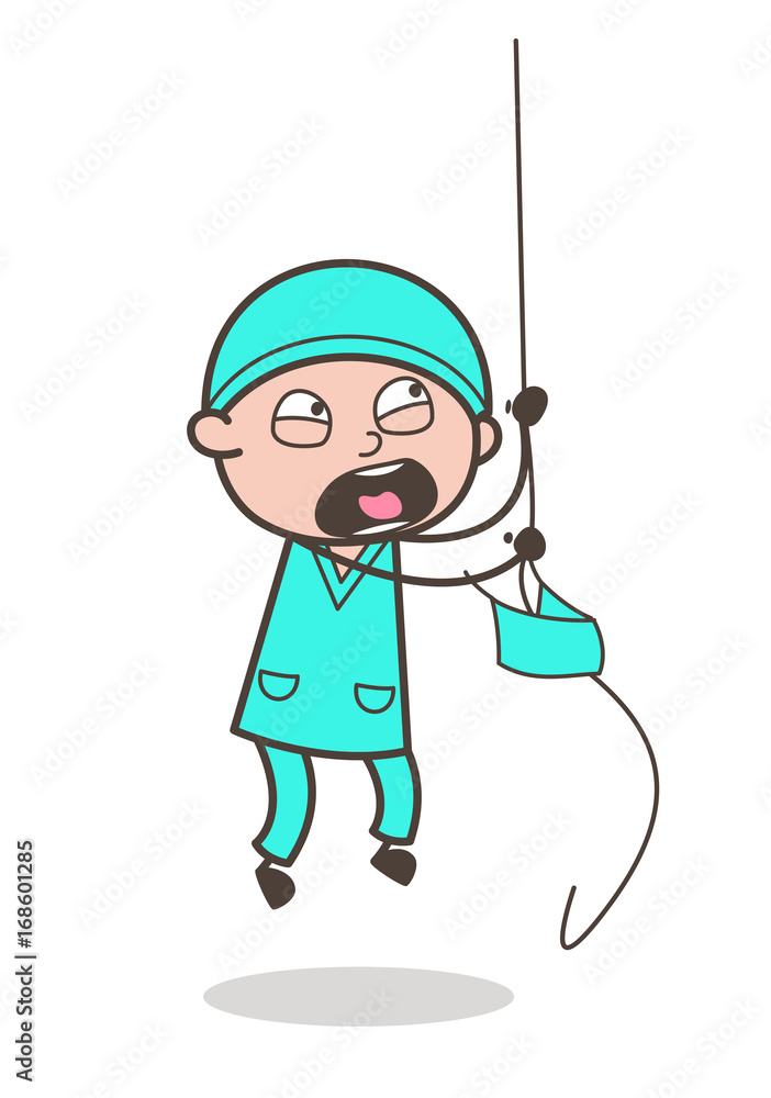 Vetor de Cartoon Doctor Falling-Down from Rope Vector Illustration do ...