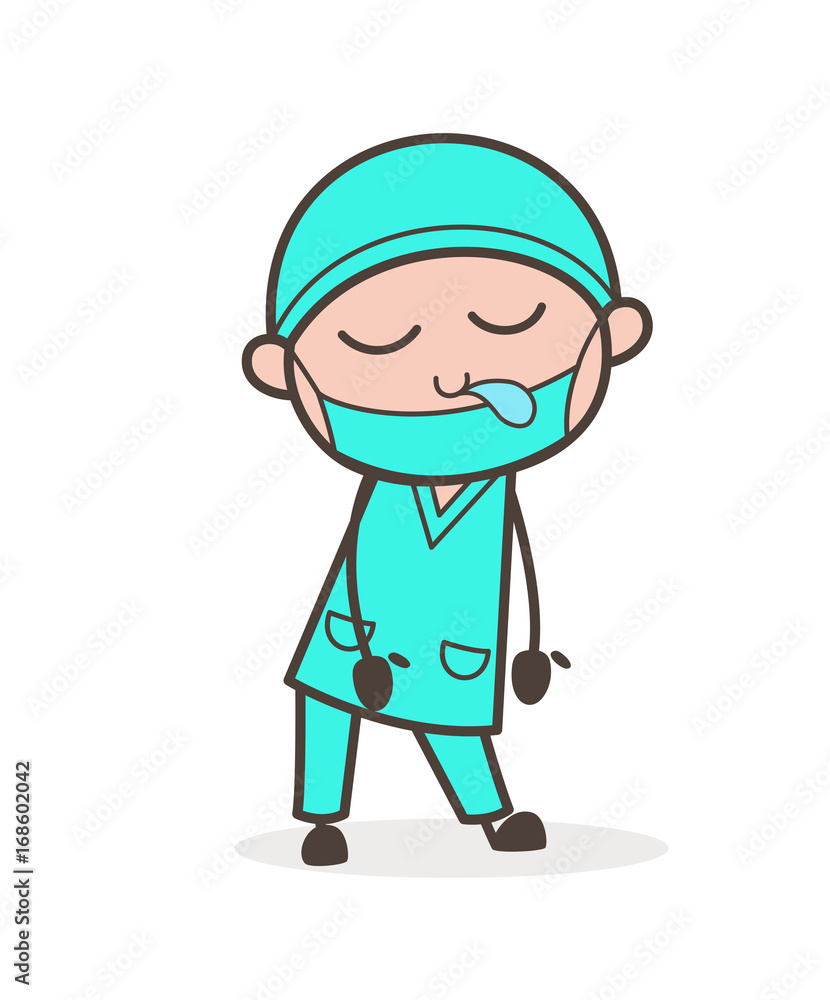 Cartoon Surgeon Doctor Sleepy Face Vector Illustration Stock Vector ...