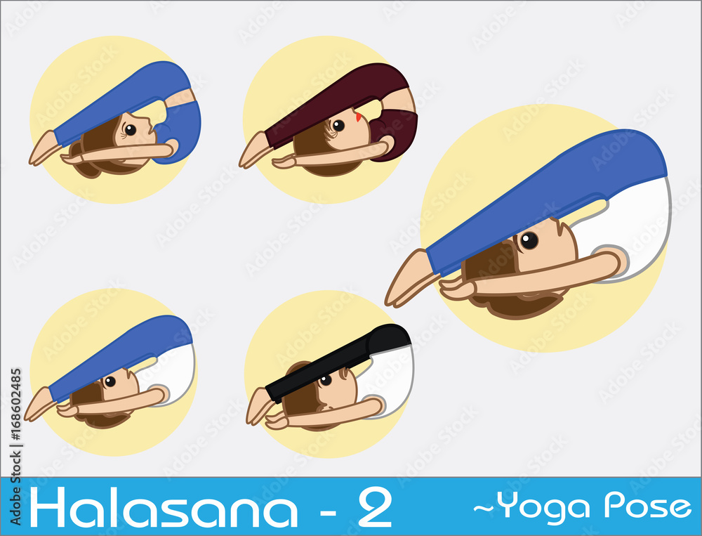 Yoga Cartoon Vector Poses - Halasana Step - 2 Stock Vector | Adobe Stock
