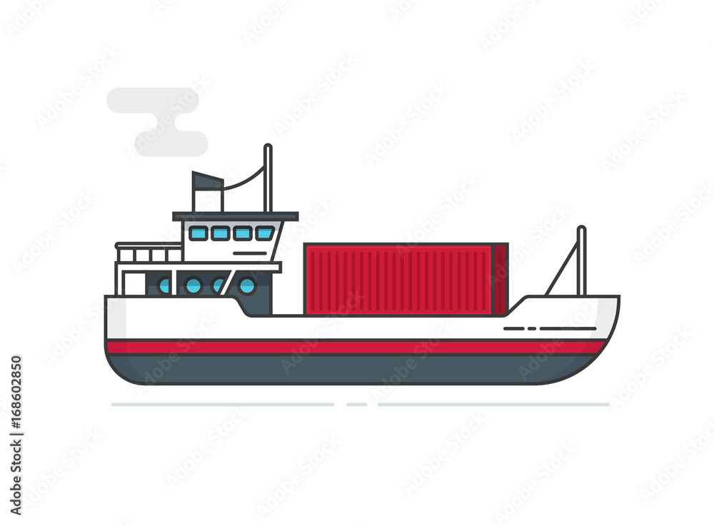 Shipping container via ship vector illustration line outline style ...
