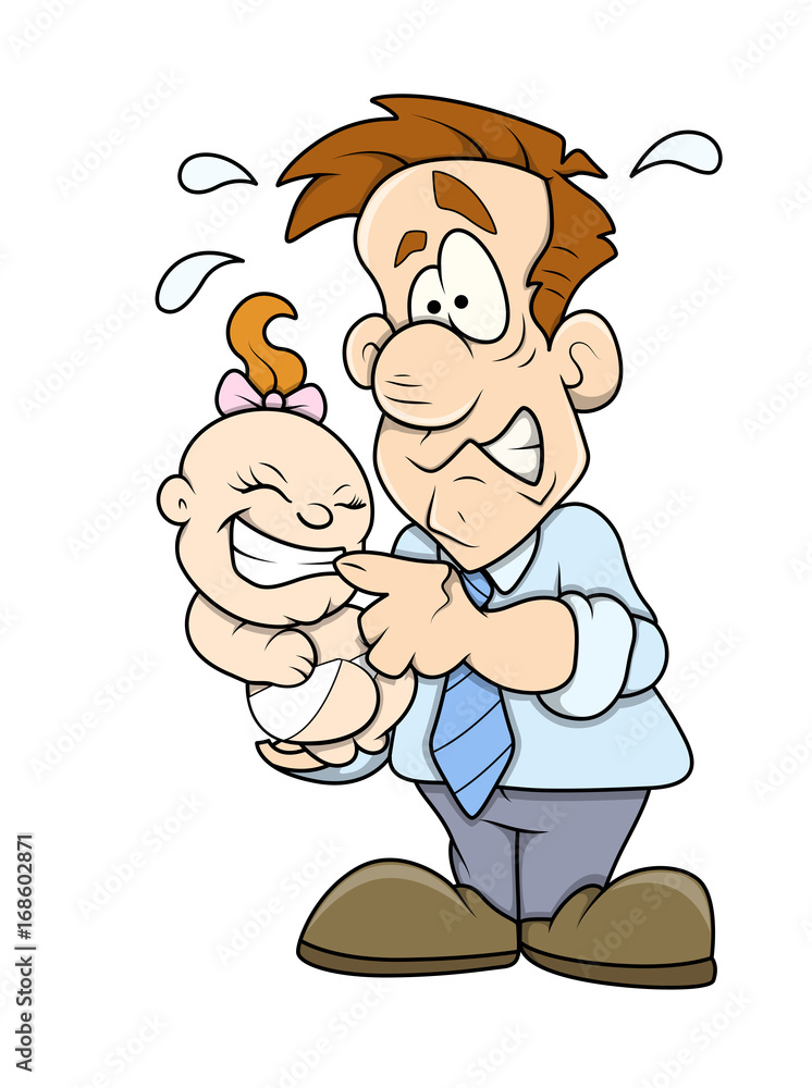 Naughty Baby bites Man Finger Stock-Vektorgrafik | Adobe Stock