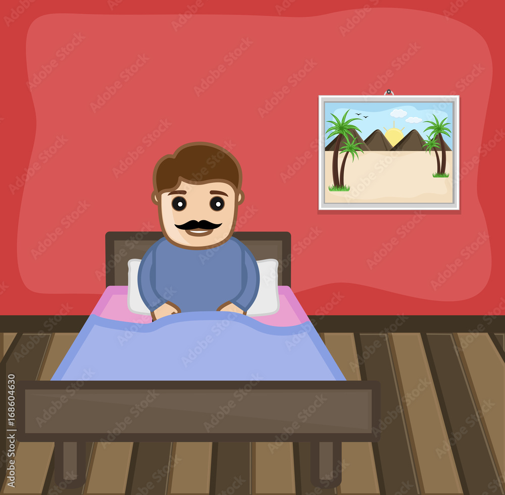 Cartoon Man Going to Sleep Vector Stock Vector | Adobe Stock