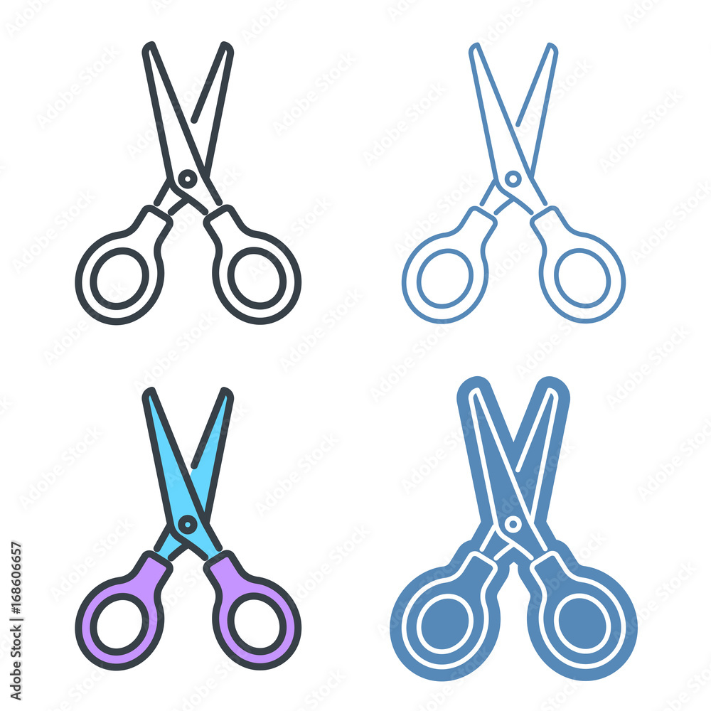 Scissors vector outline icon set. Office supply line symbols and ...