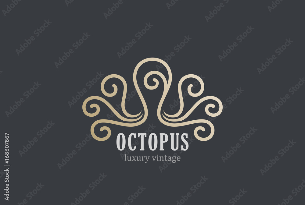 Octopus Logo Luxury Seafood restaurant Fashion Linear Vintage Stock ...