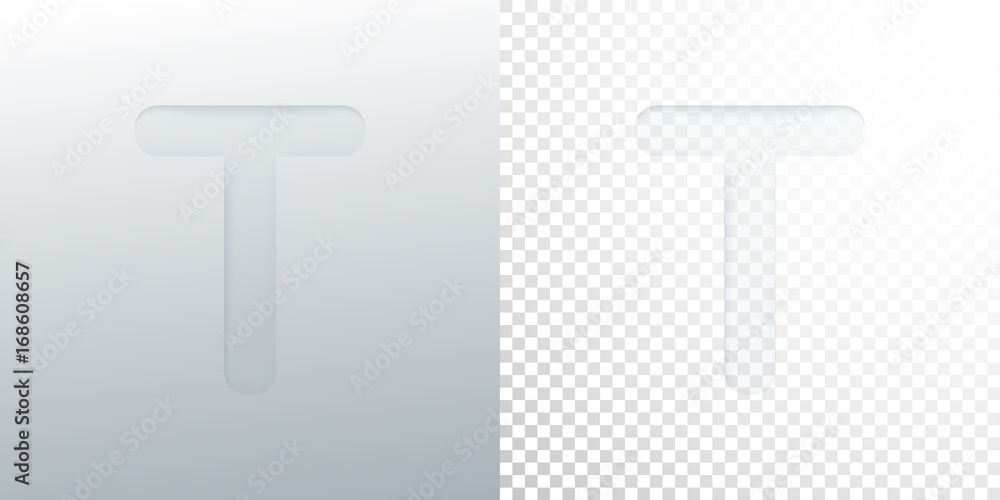 3d paper cut letter T isolated on transparent checkered background ...