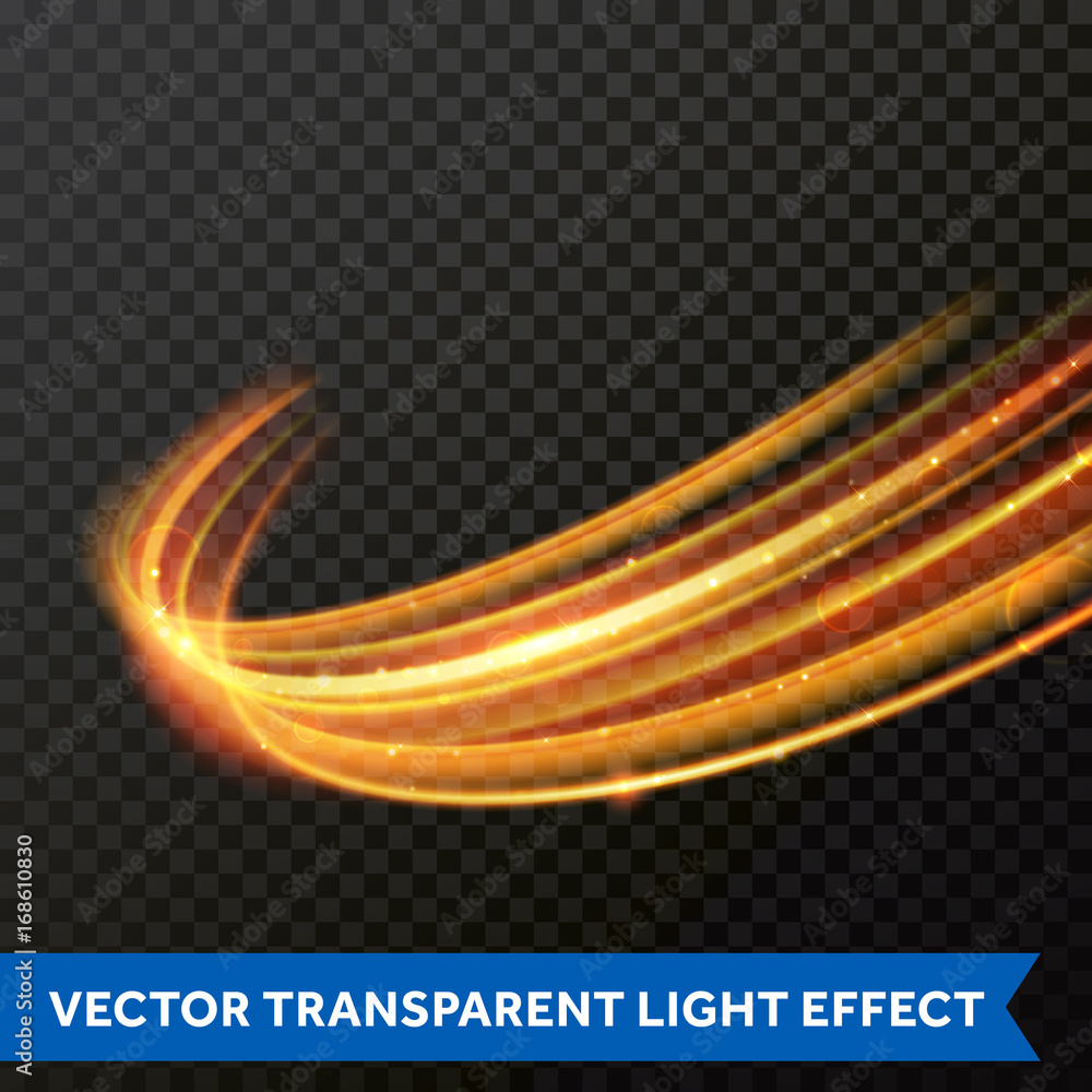 Light effect gold line swirl. Vector glowing light fire flare trace or ...