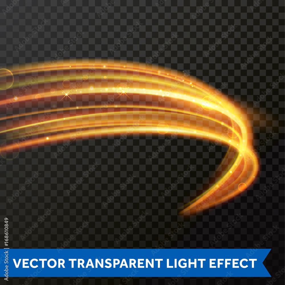 Light line gold swirl effect of glitter light fire flare trace. Vector ...