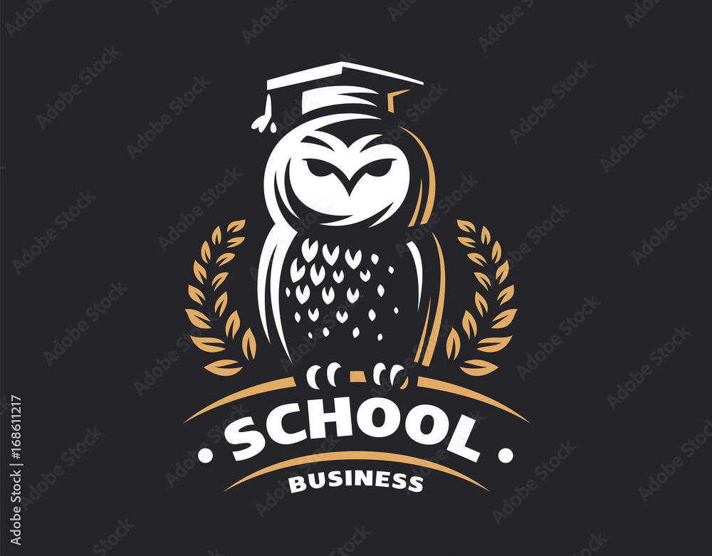 Owl education logo - vector illustration. Emblem design on black ...