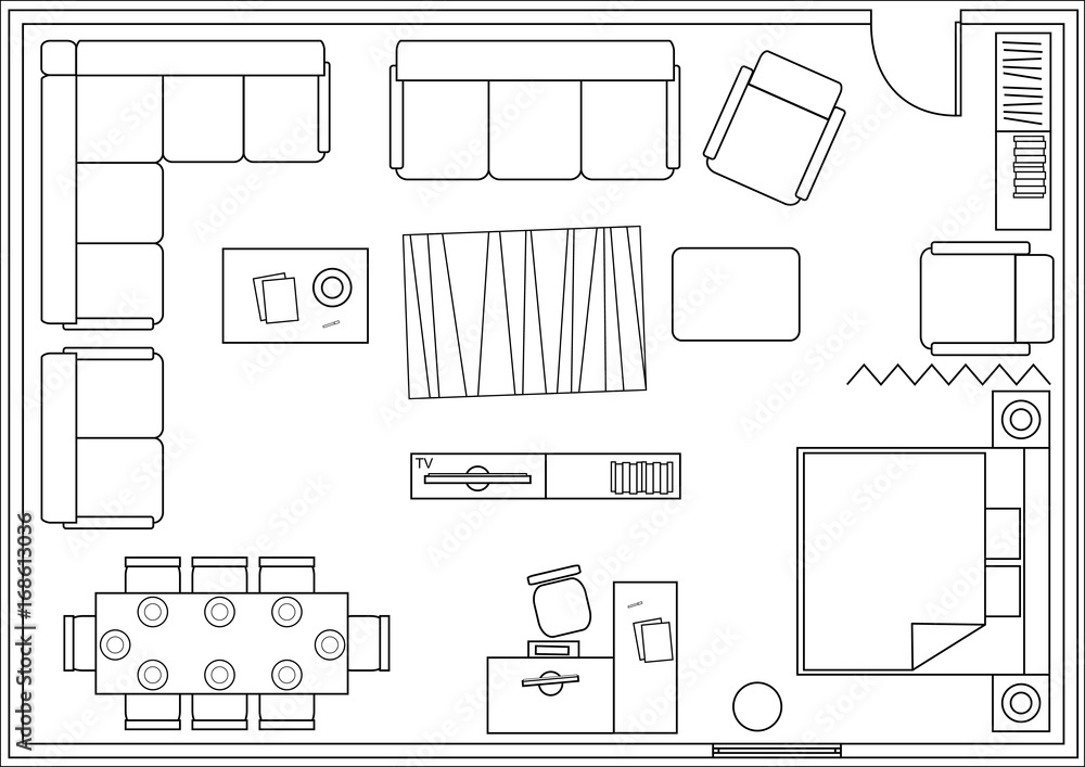 Set of icons for architectural plans. Drawing furniture living room ...
