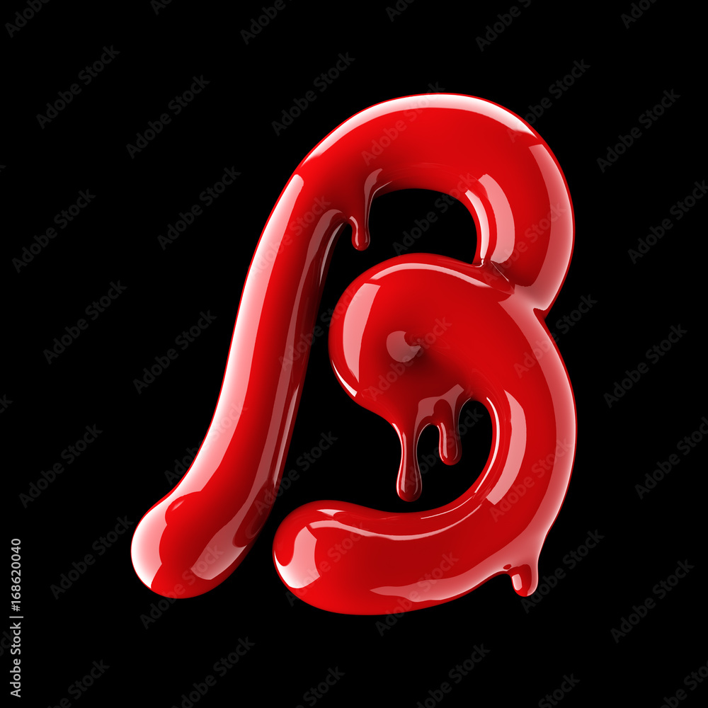 Leaky red alphabet on black background. Handwritten cursive letter B ...