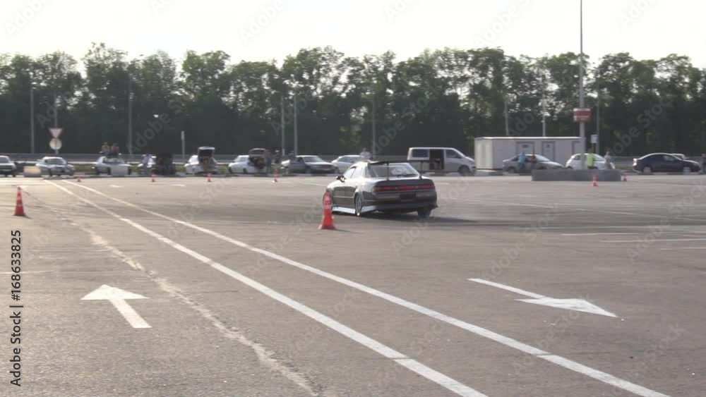 Parking drift car. A drifting car in the parking lot. The Japanese car ...