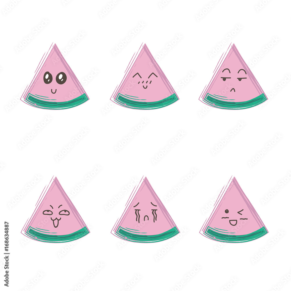 Vector hand drawing watermelon set illustration with emotions. Smile ...